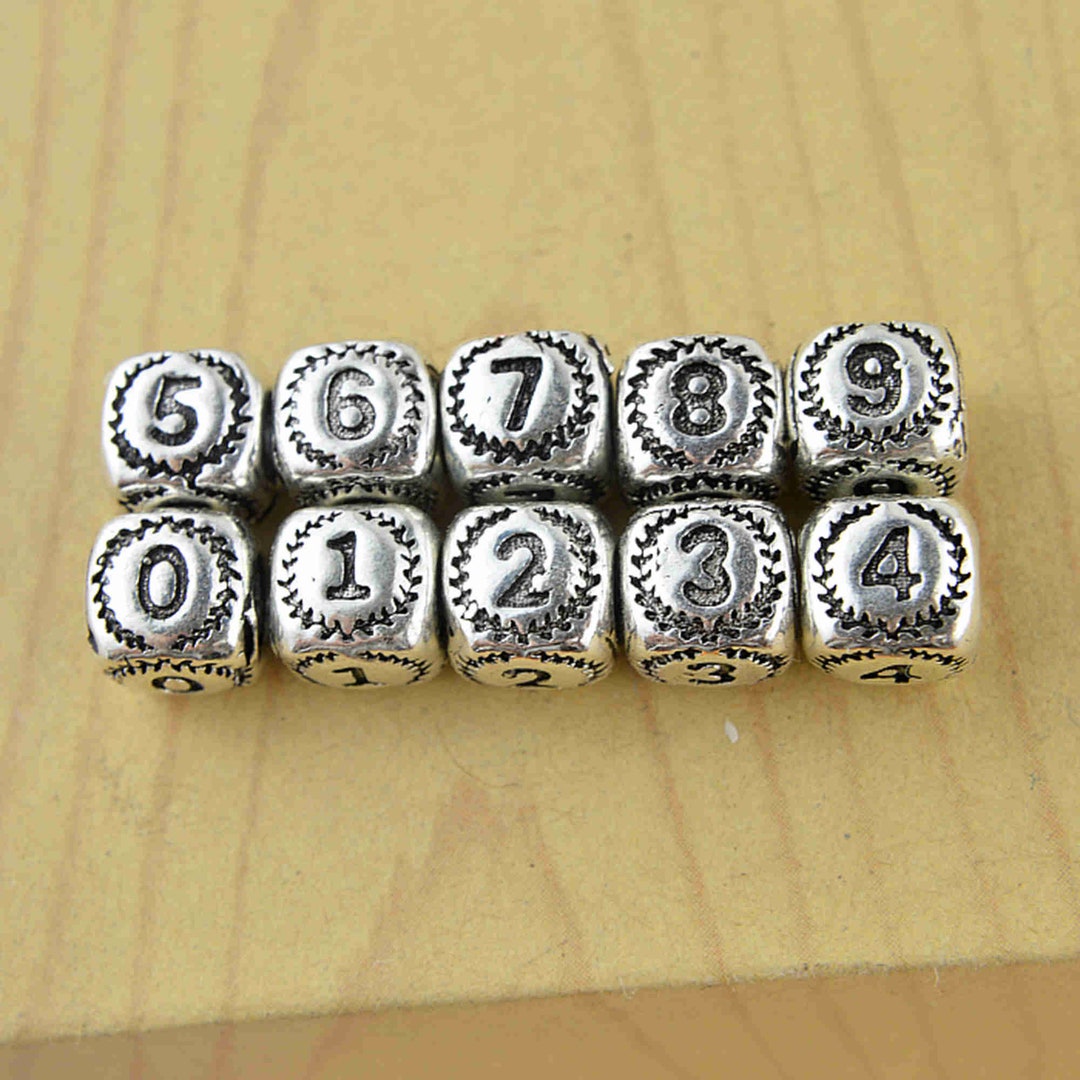 Sterling Silver Number Beads, Digit Bead, Figure Bead, Birthdate Bead ...