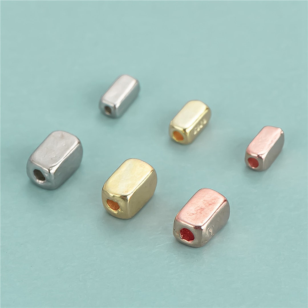 Sterling Silver Rectangle Beads, Brick Bead, Rectangular Bead, Angular ...