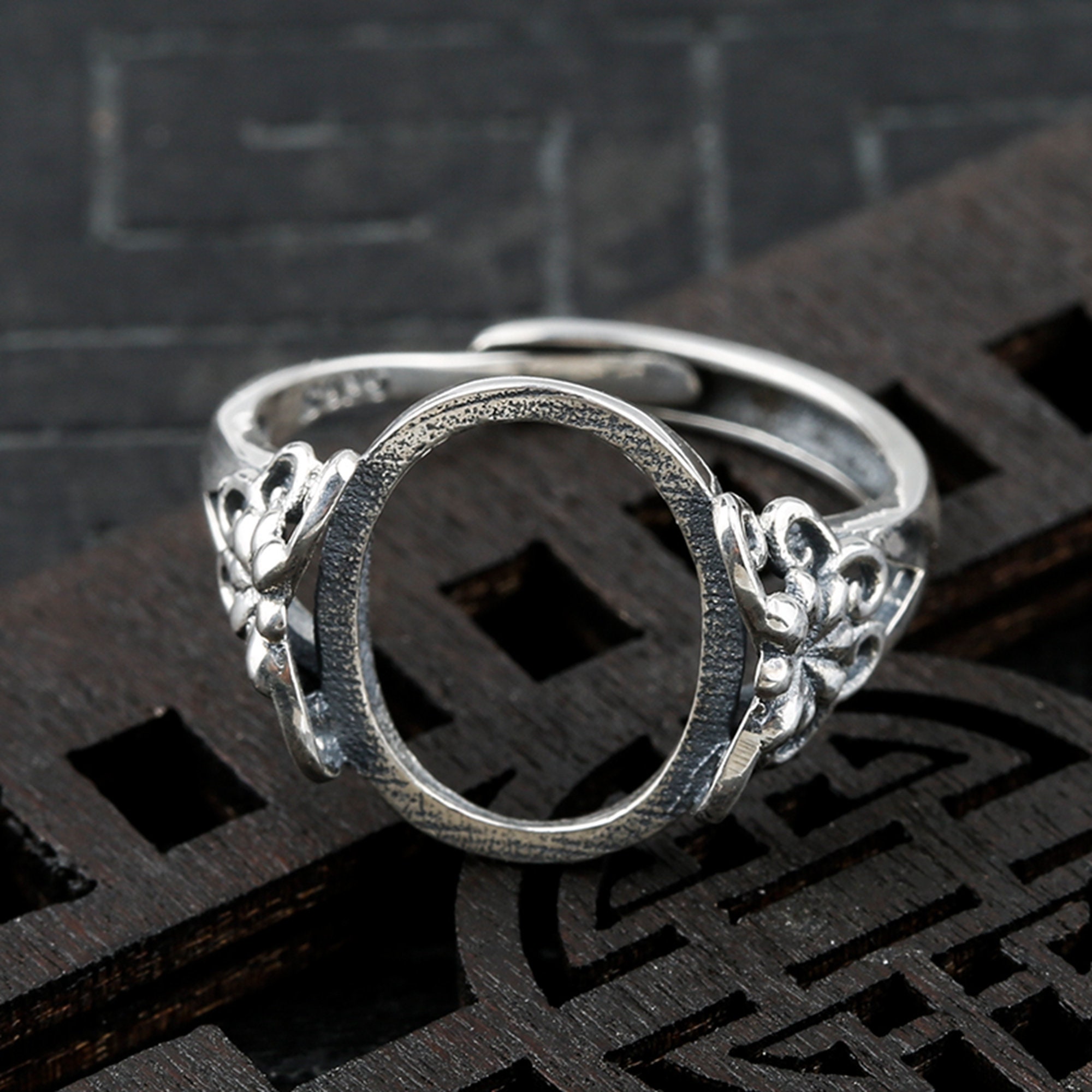 Sterling Silver Flower Ring Setting S925 Silver Oval Bezel - Etsy