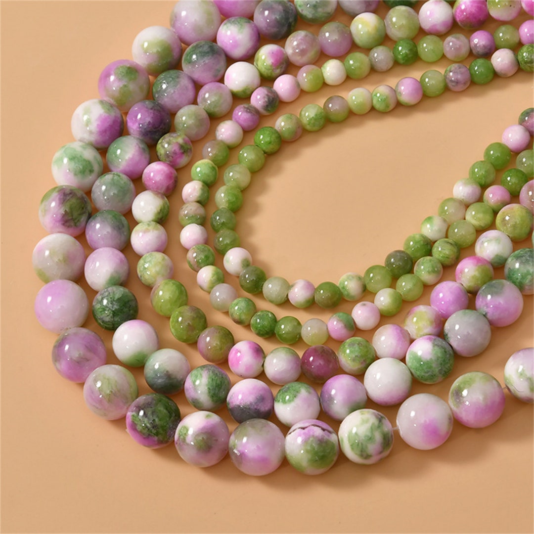 Pink Green Persian Jade Beads, Persian Gemstone Round Loose Beads ...