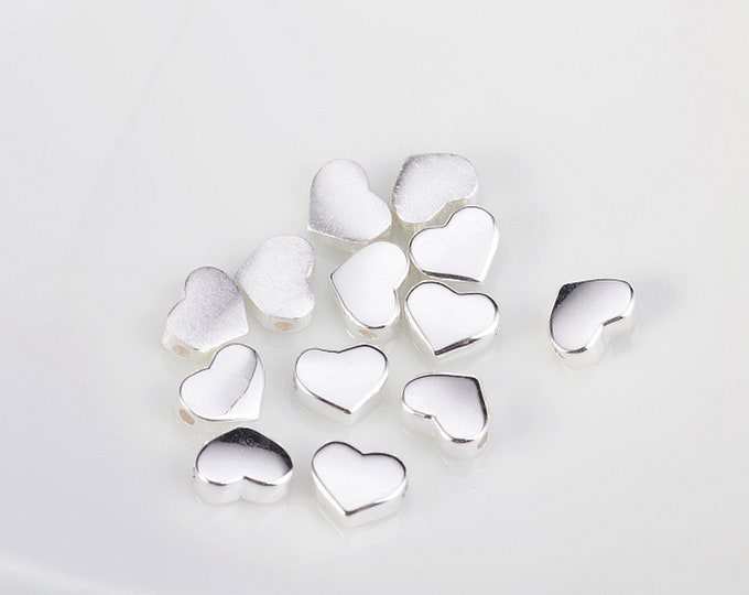 8mm Silver Shiny Heart Beads With Holes, Solid 925 Sterling Silver With ...