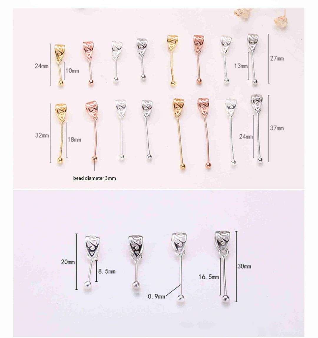 Sterling Silver Pinch Bails With Ball End, 925 Silver Screw Pinch Bails ...