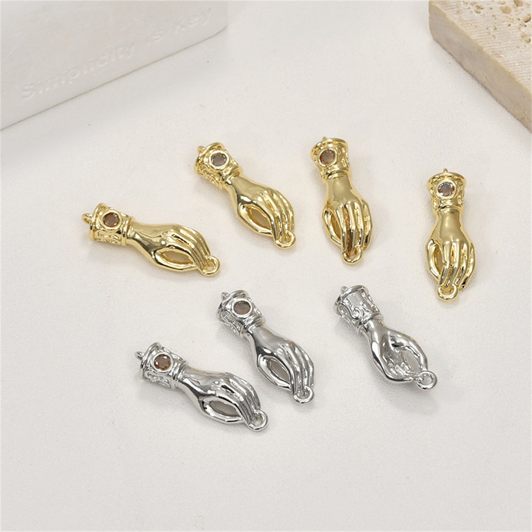 14K Gold Plated Hand Sign Connector Charm, Hand Bracelet, Gesture ...