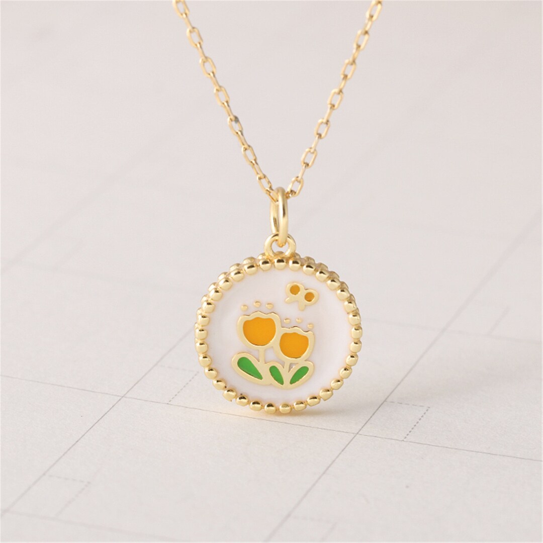 Sterling Silver Enamel Tulip Charm Pendant, Flower Round Bracelet ...