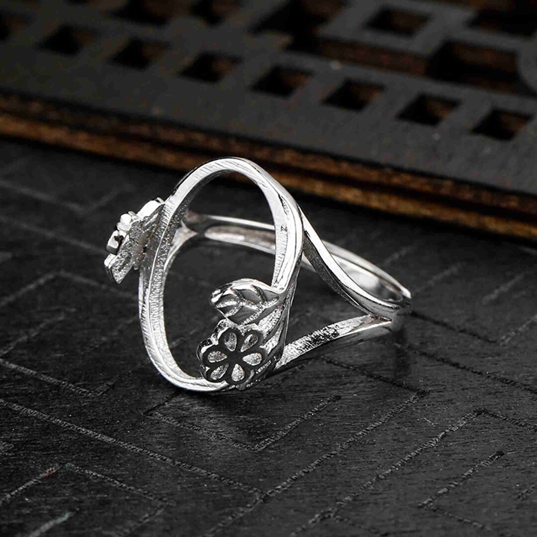 Sterling Silver Flower Ring Setting, S925 Silver Oval Bezel Cup Setting ...