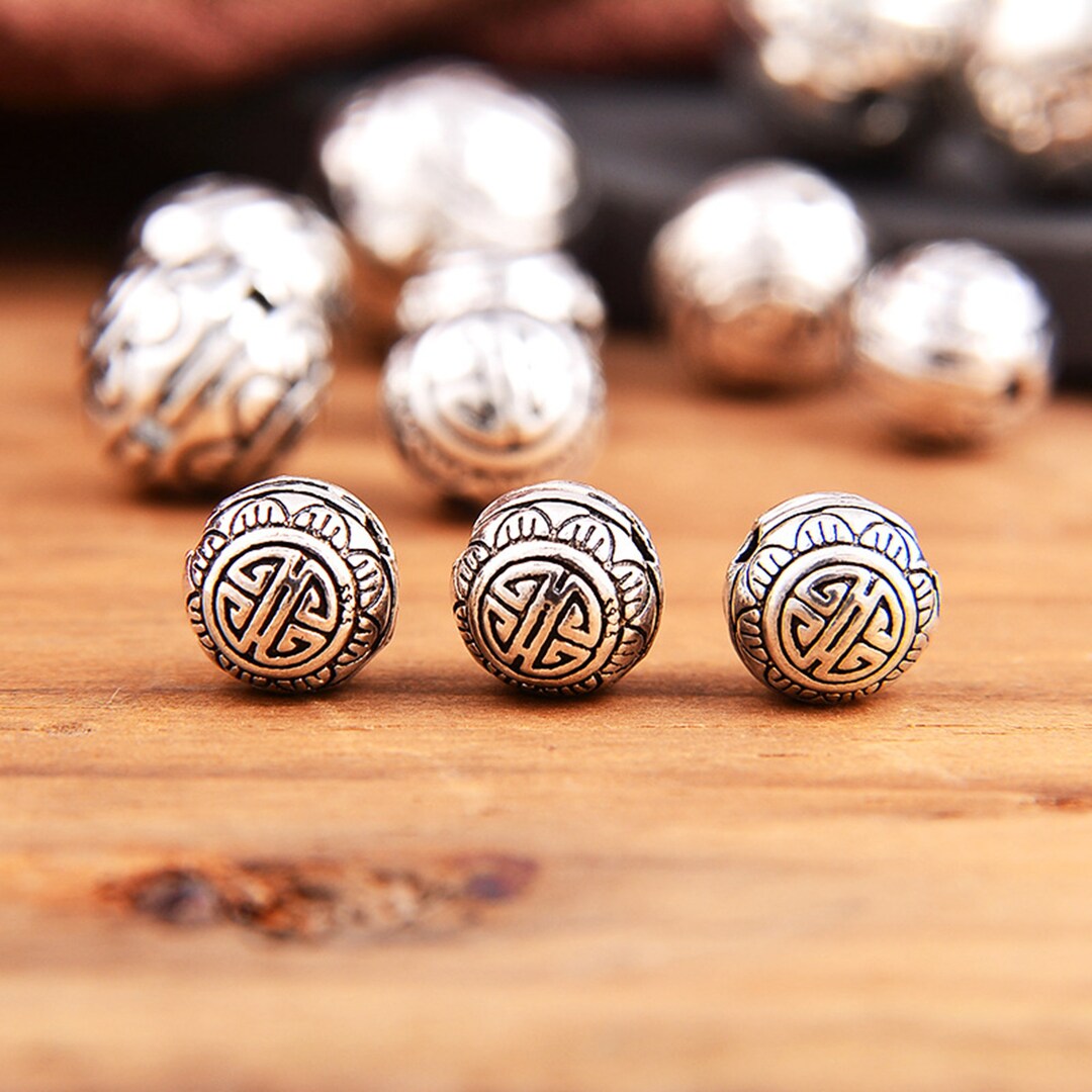 Sterling Silver Longevity Beads, Prosperity Bead, Health Bead, Blessing ...
