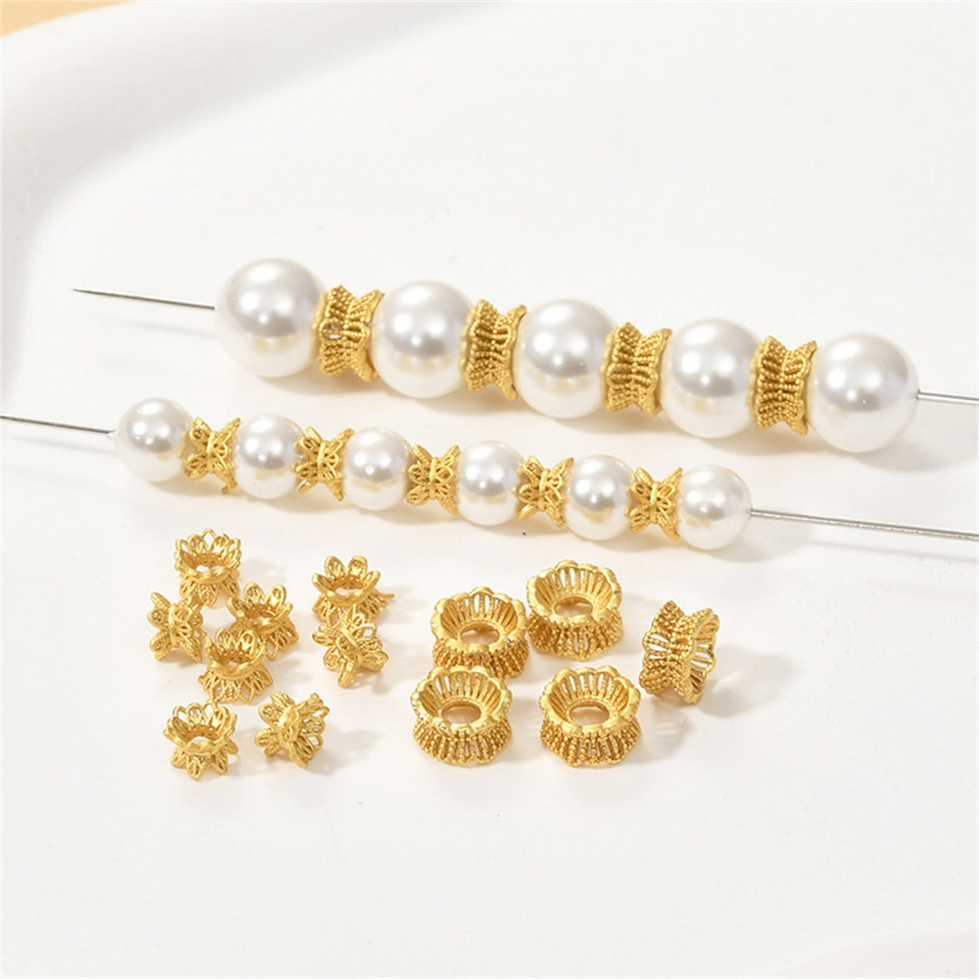 Gold Plated Double Flower Beads Cup, Brass Bead Caps, Bloom Bead ...