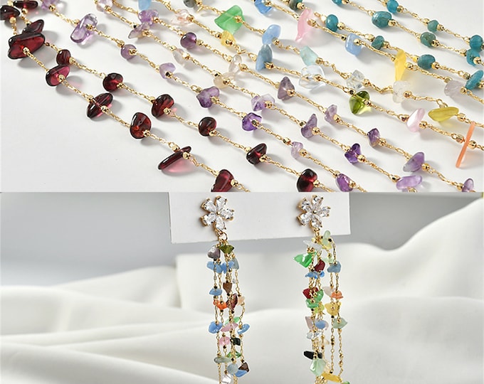 14K Gold Plated Irregular Gemstone Chain, Chain With Square Bead ...