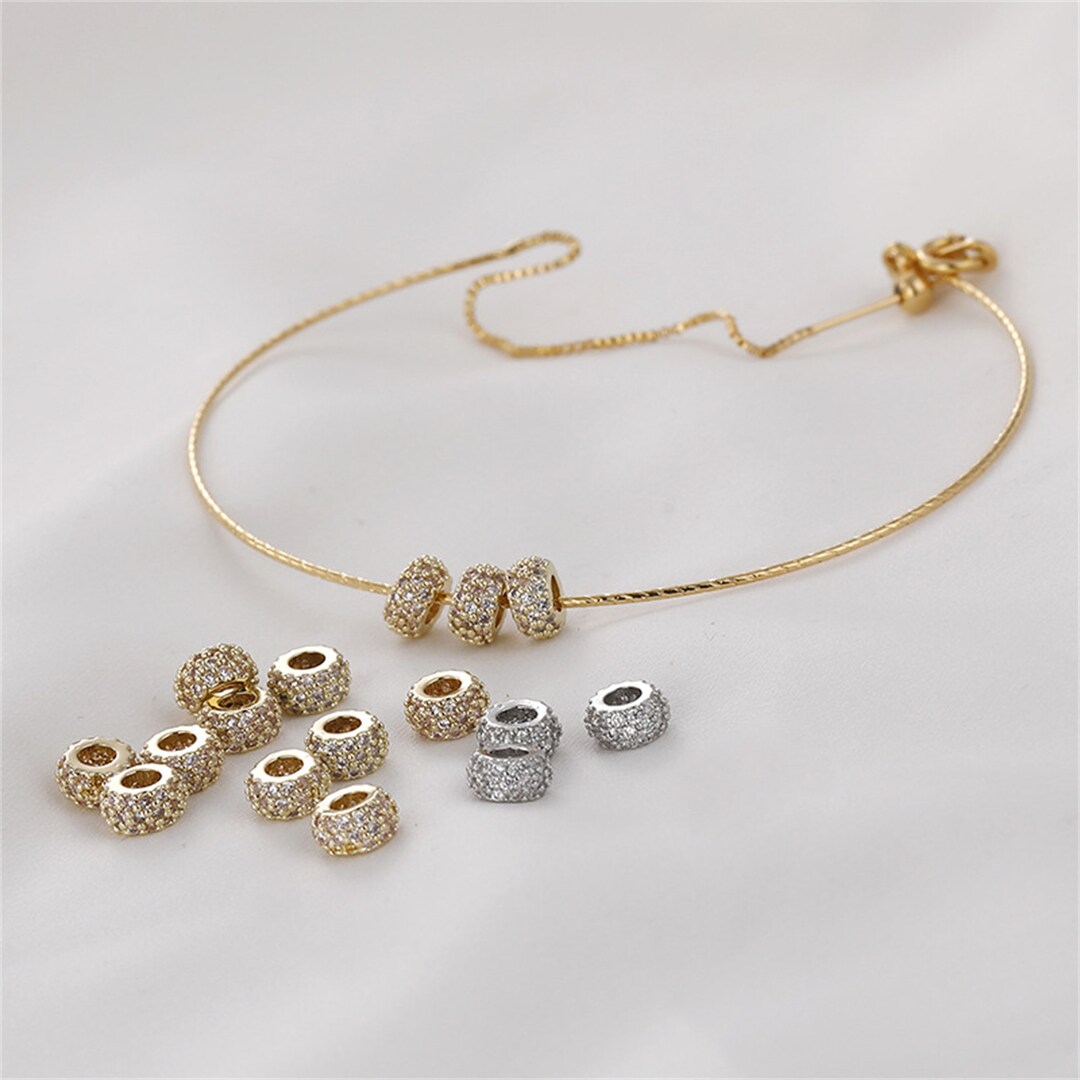 14k Gold Plated CZ Donut Beads, Rondelle Beads, Tire Beads, Wheel Beads ...