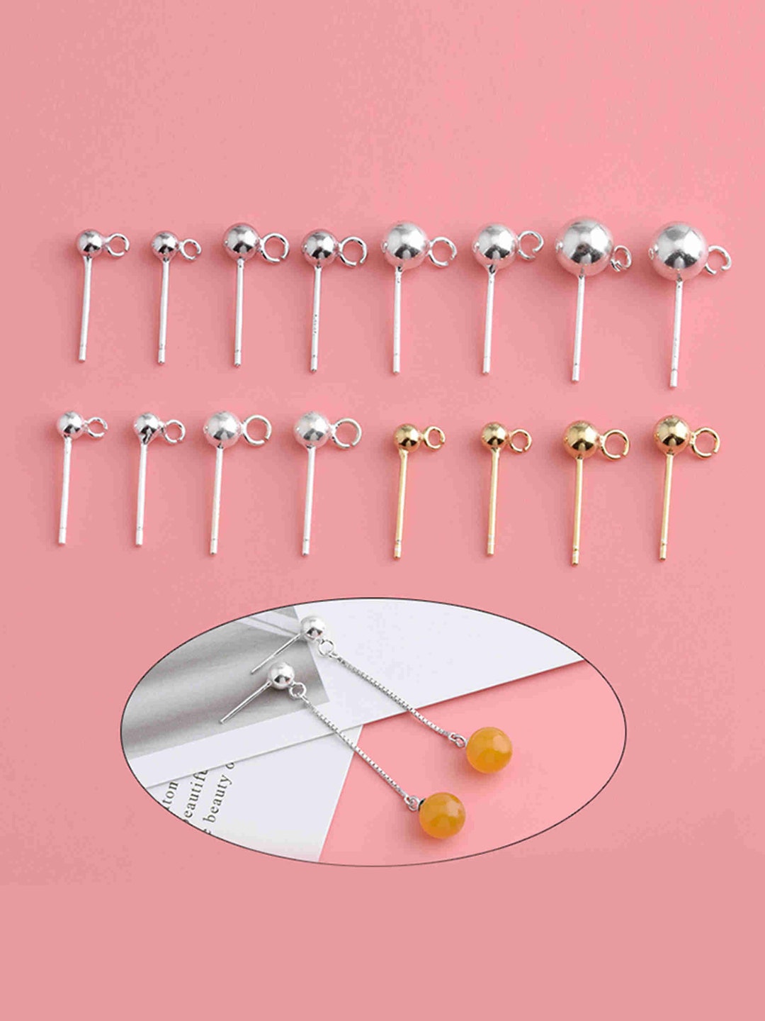 Sterling Silver Ball Earring Post With Open Jump Ring, S925 Silver ...