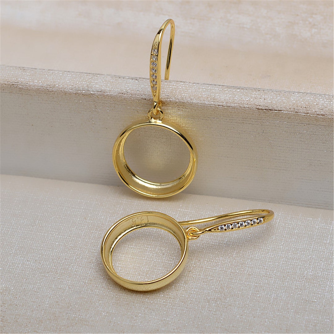 Sterling Silver Earring Settings, S925 Silver 13.3-13.5mm Round Bezel ...