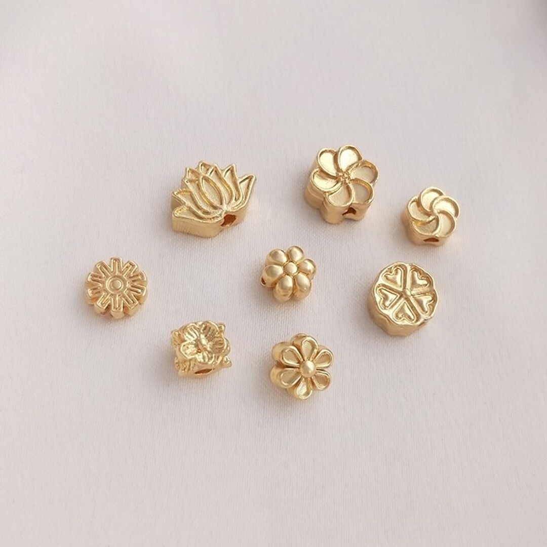 14K Gold Plated Flower Beads, Lotus Bead, Wildflower Bead, Garden Bead ...