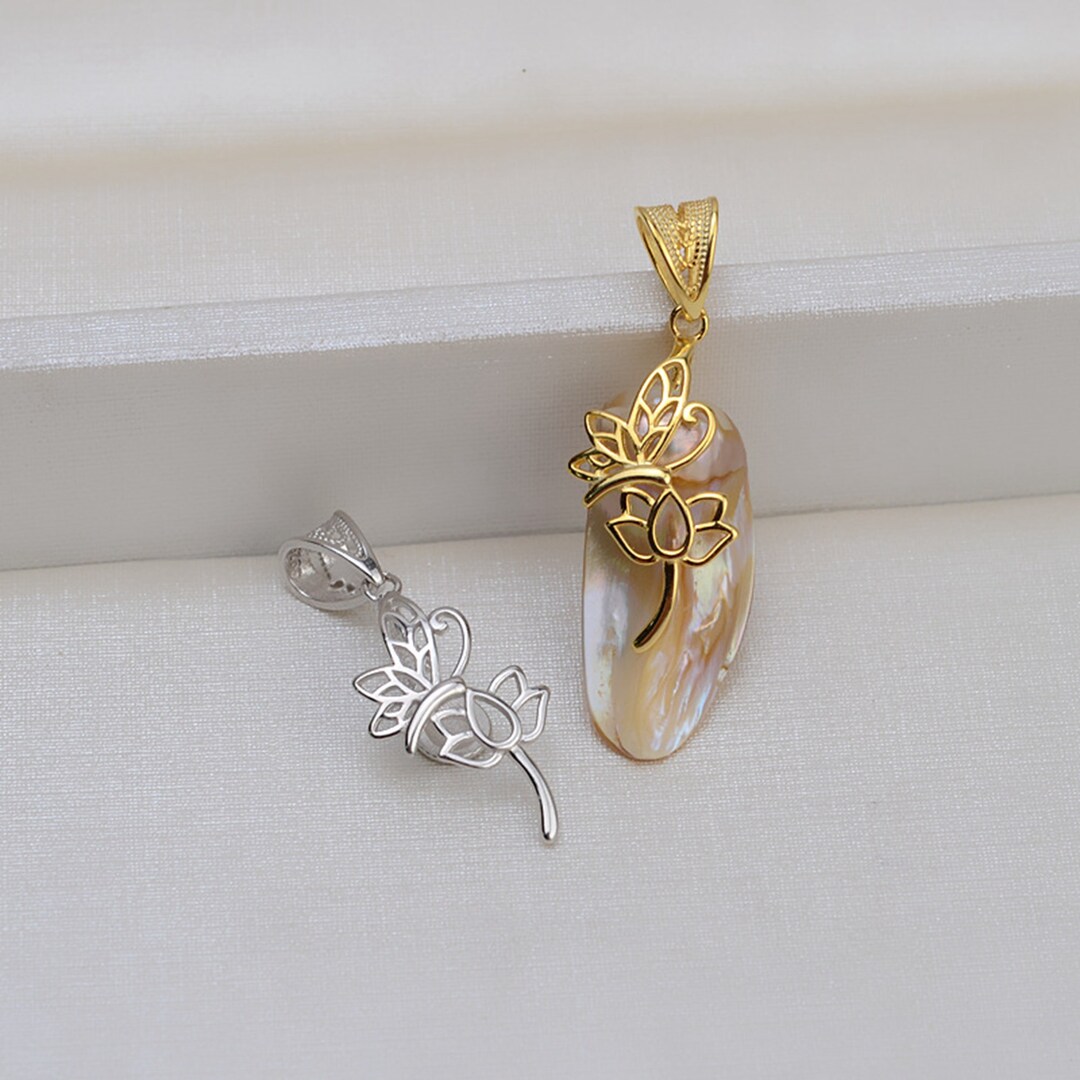 Sterling Silver Lotus Flower Pinch Bails, Silver Charm Pinch Bail for ...