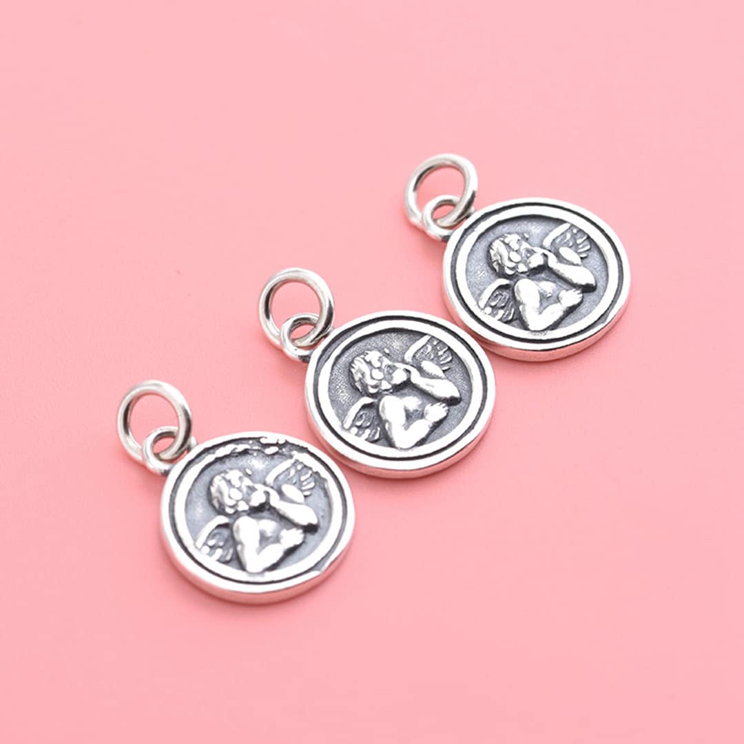 Sterling Silver Baby Angel Charm Pendant, Cherub Bracelet, Catholic ...