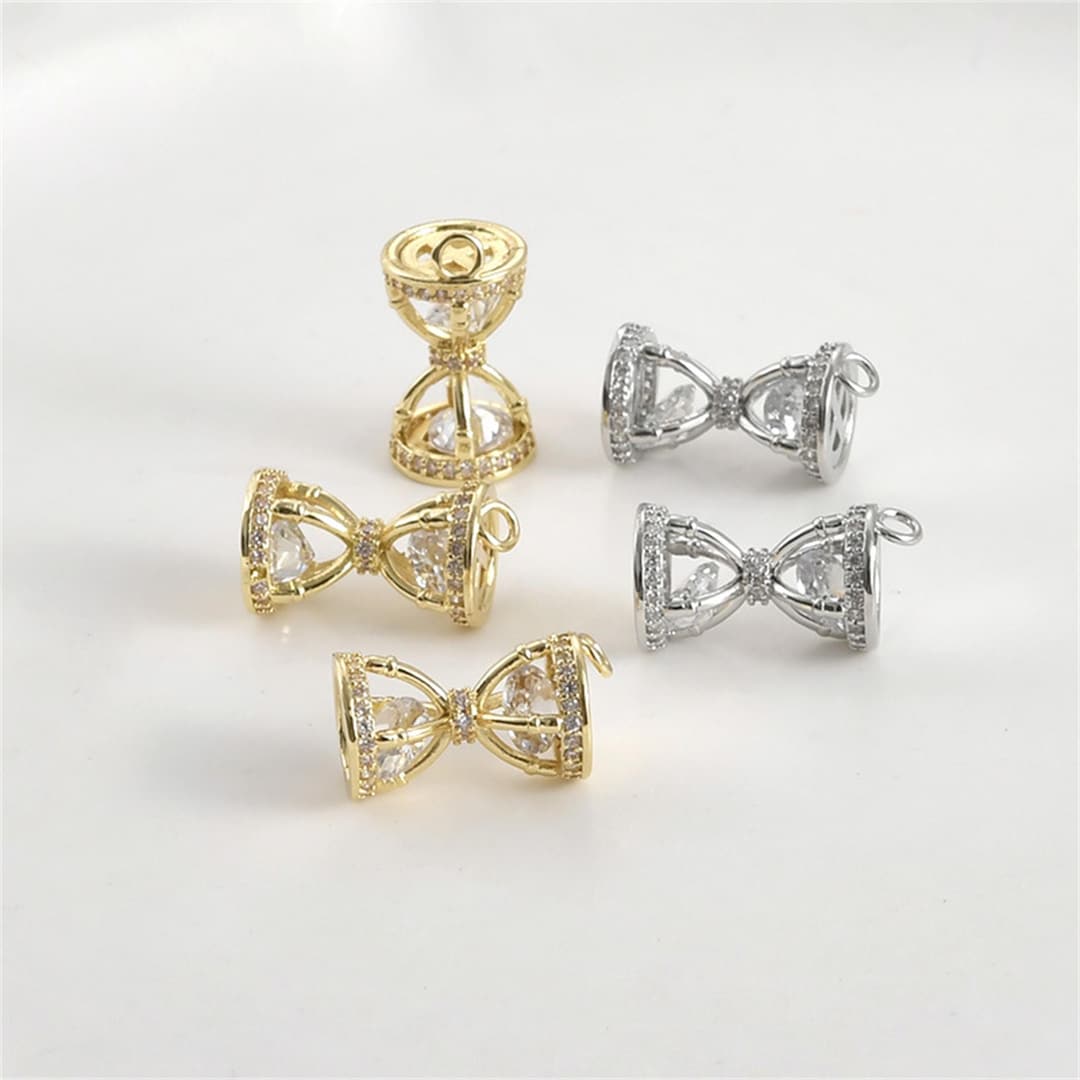 14K Gold Plated CZ Hourglass Charm, Sand Timer Charm, Hour Glass ...