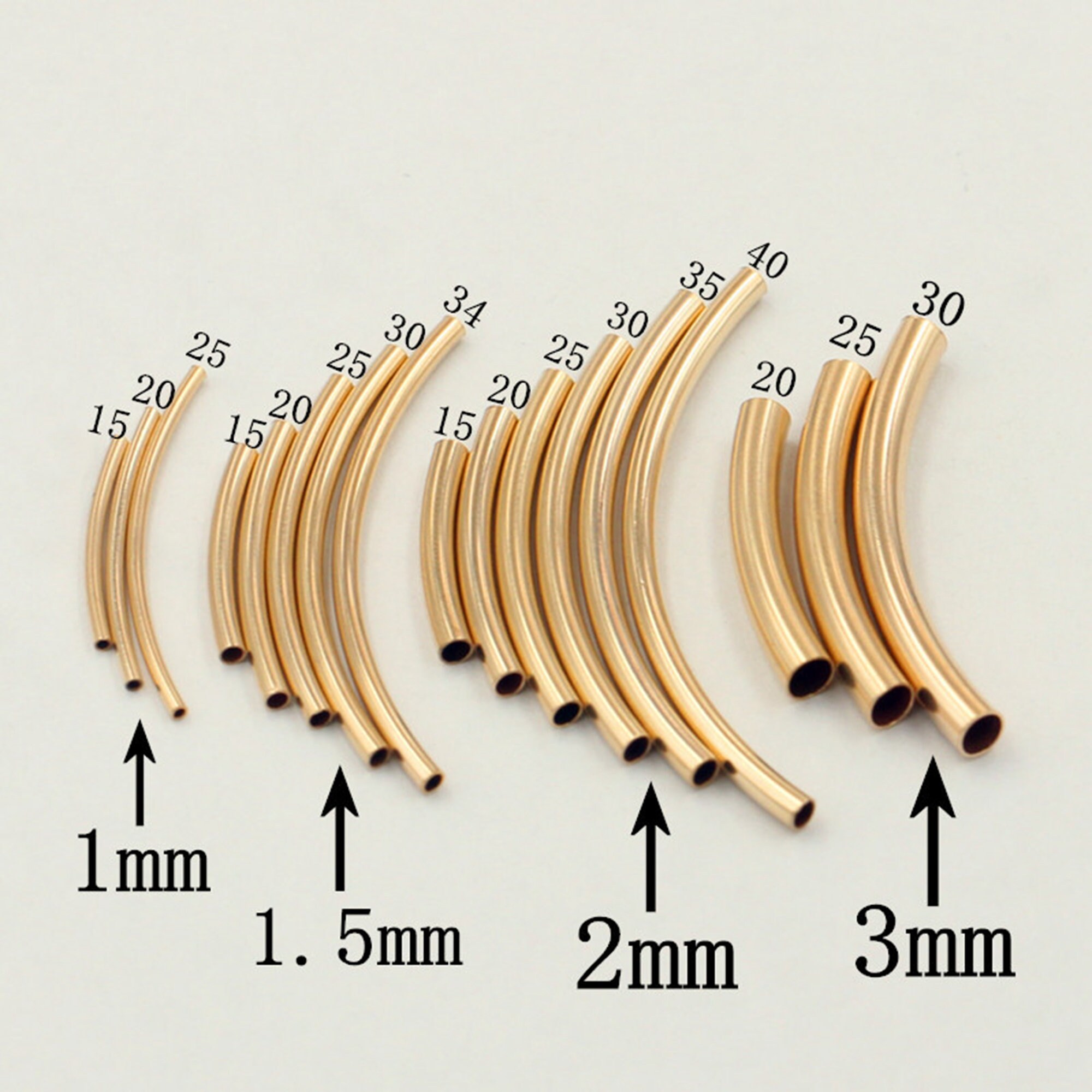 14K Gold Filled Plain Smooth Curve Tubes, Gold Filled Curve Tube Beads ...