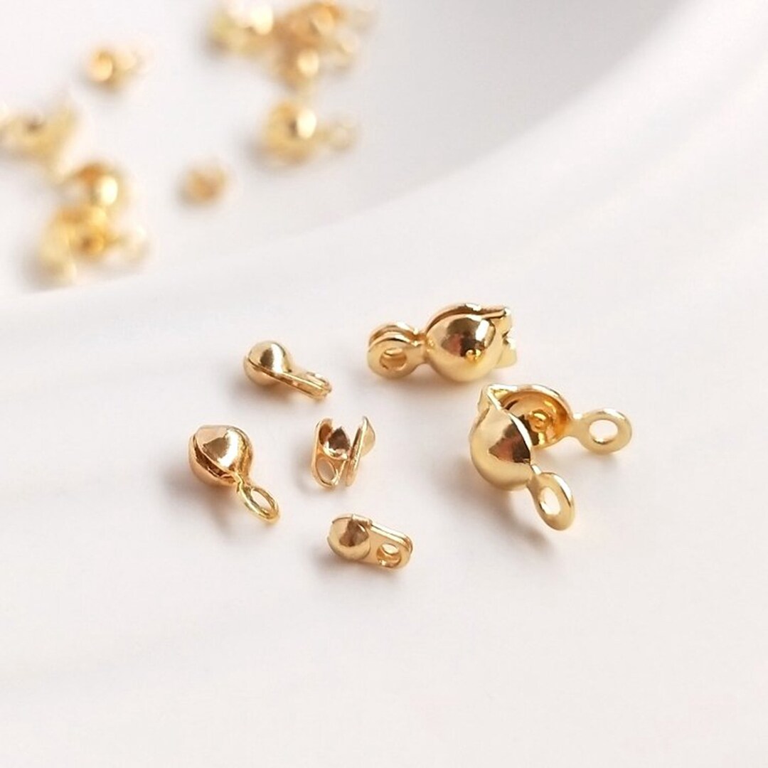 14K Gold Plated Crimp Cover End, Gold Ball Chain Closures, Crimp Cover ...