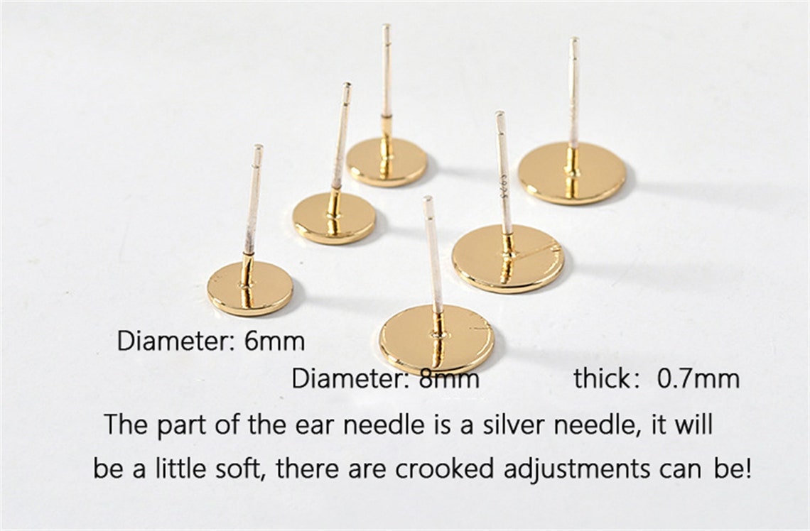 Gold Plated Flat Round Earring Posts, Earring Post for Jewelry Making ...