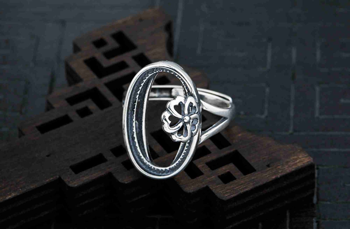Sterling Silver Flower Ring Setting s925 Silver Oval Bezel | Etsy