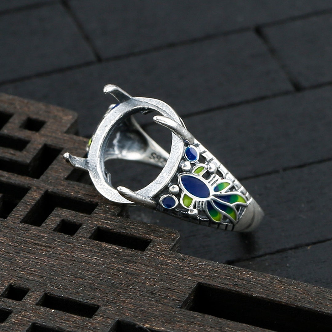 10pcs Sterling Silver Ring Setting, S925 Silver Oval Bezel Cup Setting ...