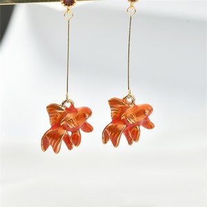 18K Gold Plated Red Enamel Goldfish Charm Pendant, Fish Bracelet ...