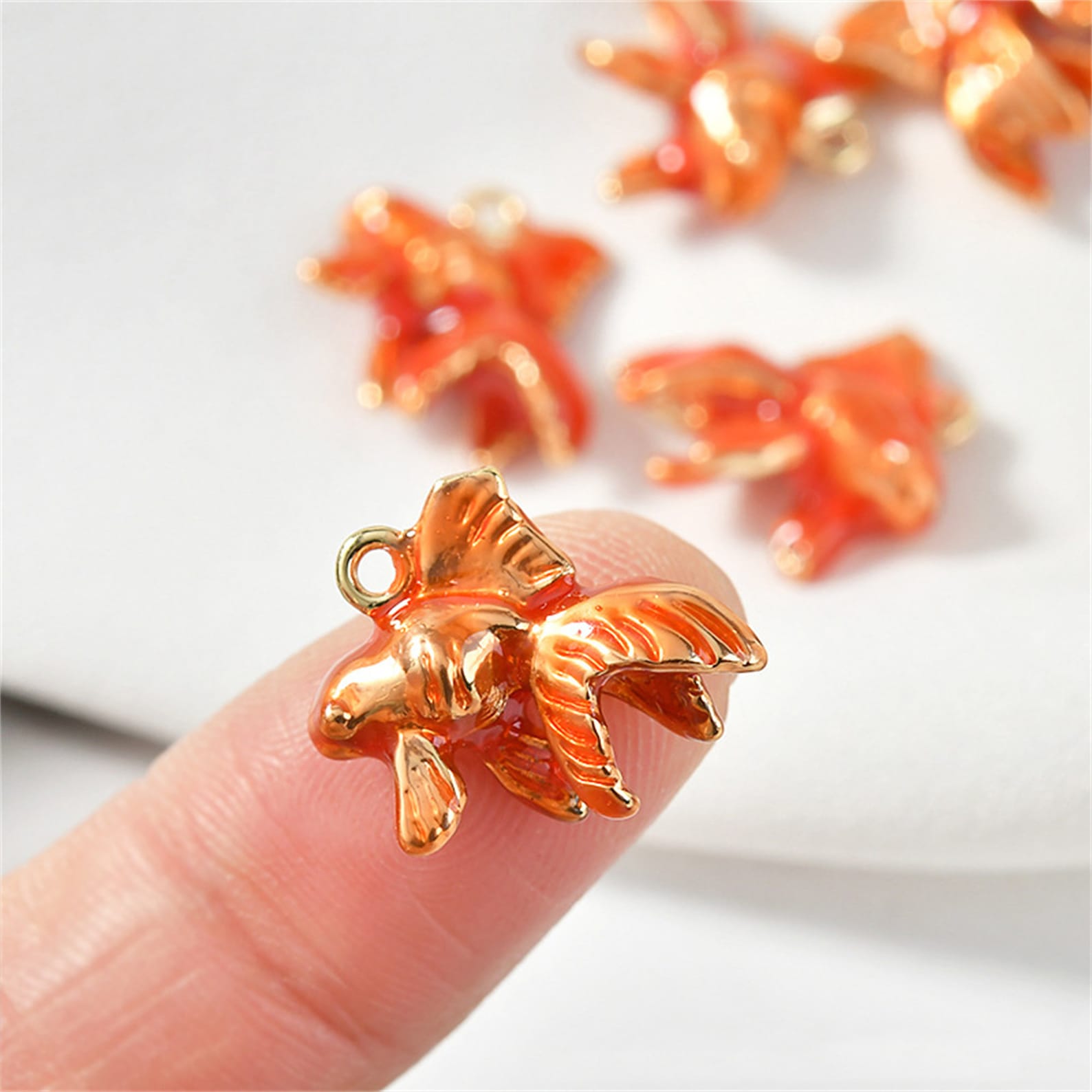 18K Gold Plated Red Enamel Goldfish Charm Pendant, Fish Bracelet ...