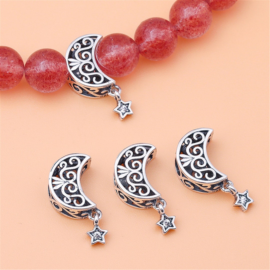 Sterling Silver Spiral Moon and Star Beads, Crescent Moon Bead ...
