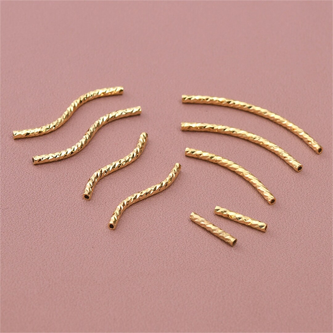 18K Gold Plated S Shape Tube Beads, Straight Cut Tube Bead, Twist Tube ...
