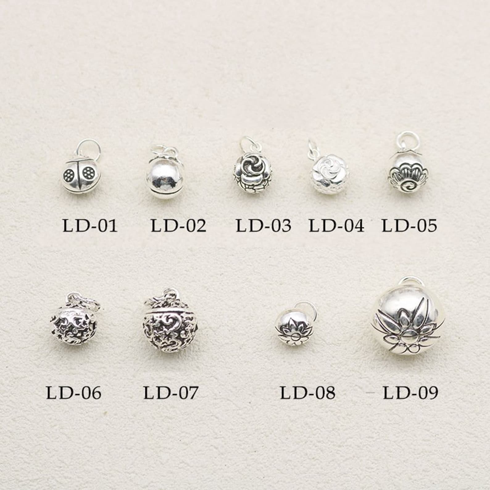 2pcs Sterling Silver Flower Bud Bell Charm, Silver Coccinella Bell ...