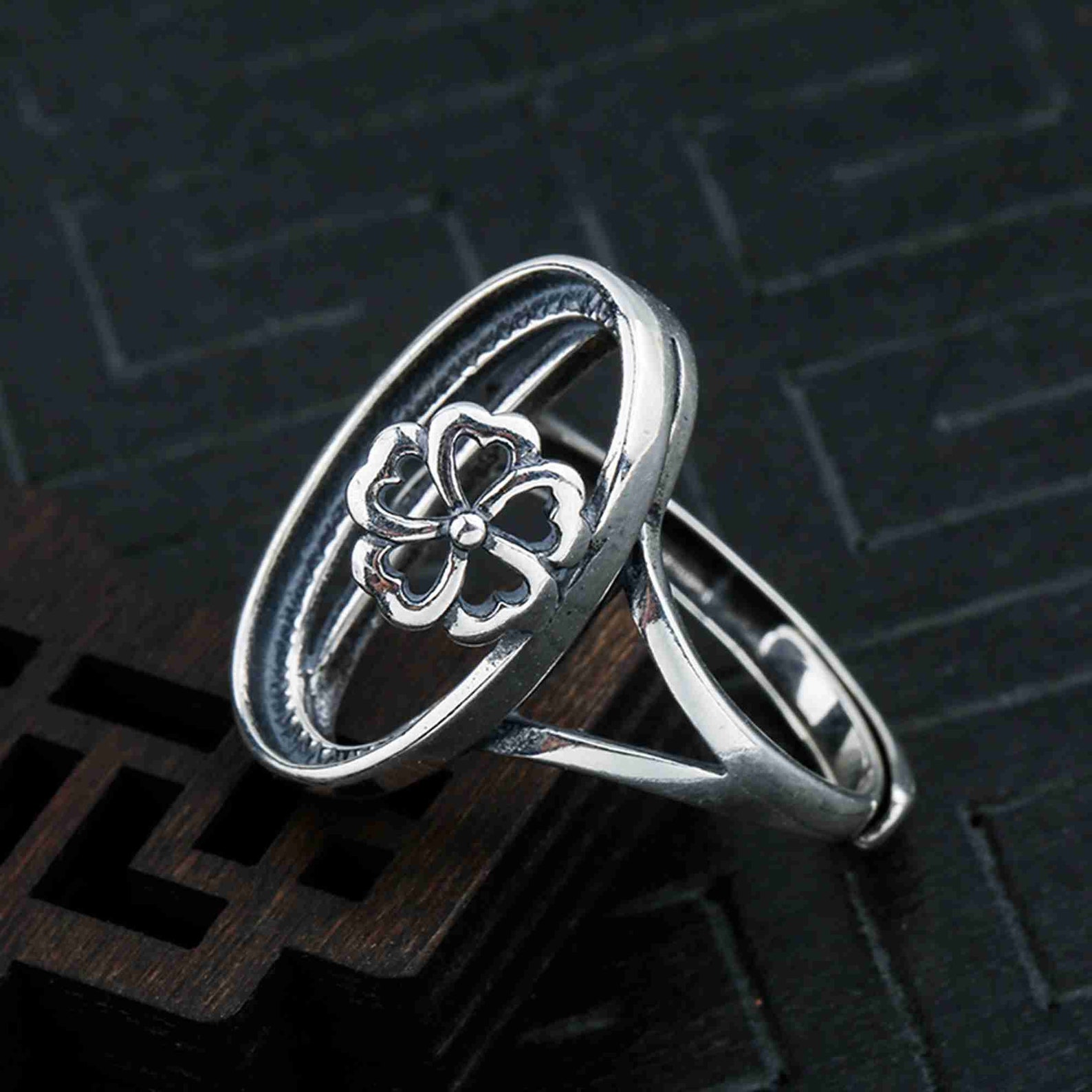 Sterling Silver Flower Ring Setting s925 Silver Oval Bezel | Etsy