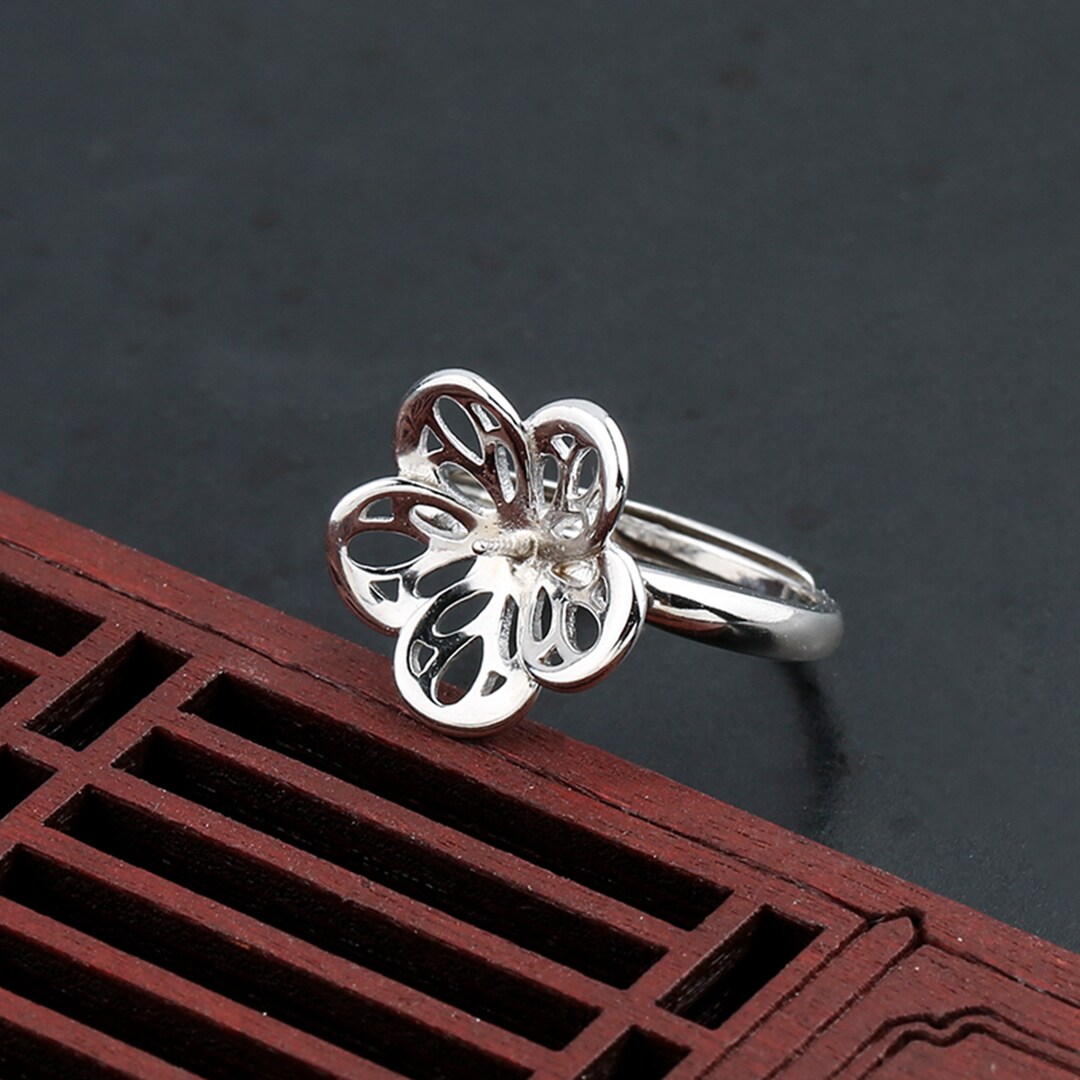 Sterling Silver Flower Ring Setting, S925 Silver Ring Setting, Sterling ...