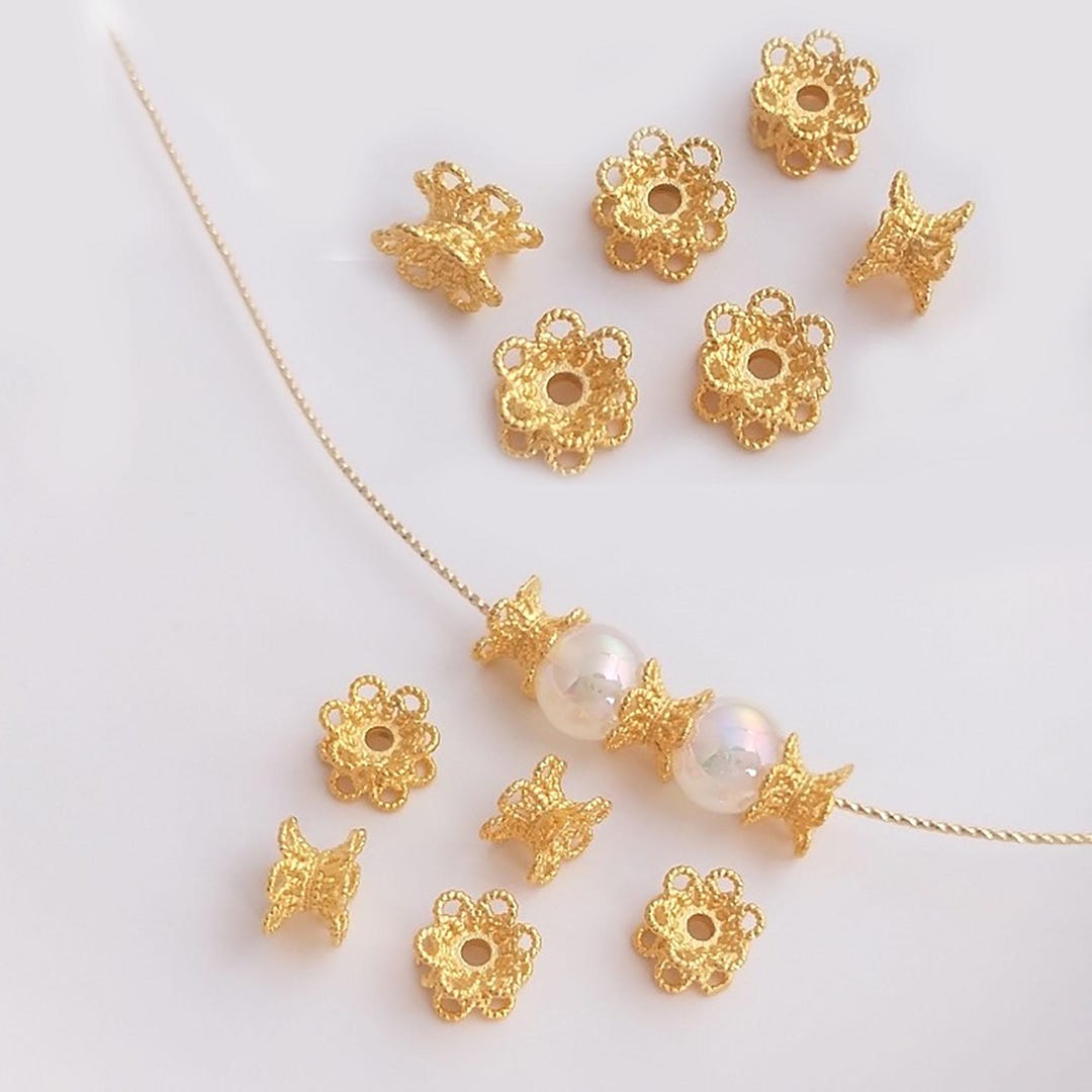 Vintage Gold Plated Flower Bead Caps, Double Flower Beads Cap for ...