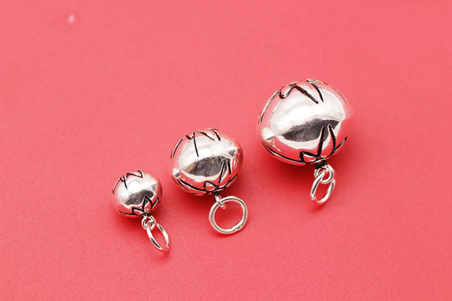 2pcs Sterling Silver Flower Bud Bell Charm, Silver Coccinella Bell ...