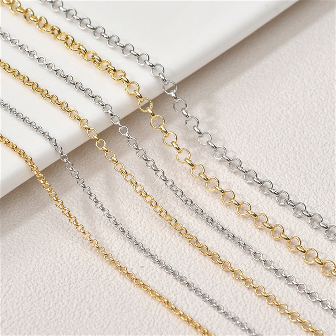 14K Gold Plated Rolo Chain, Gold Tone Rolo Chain for Jewelry Making ...