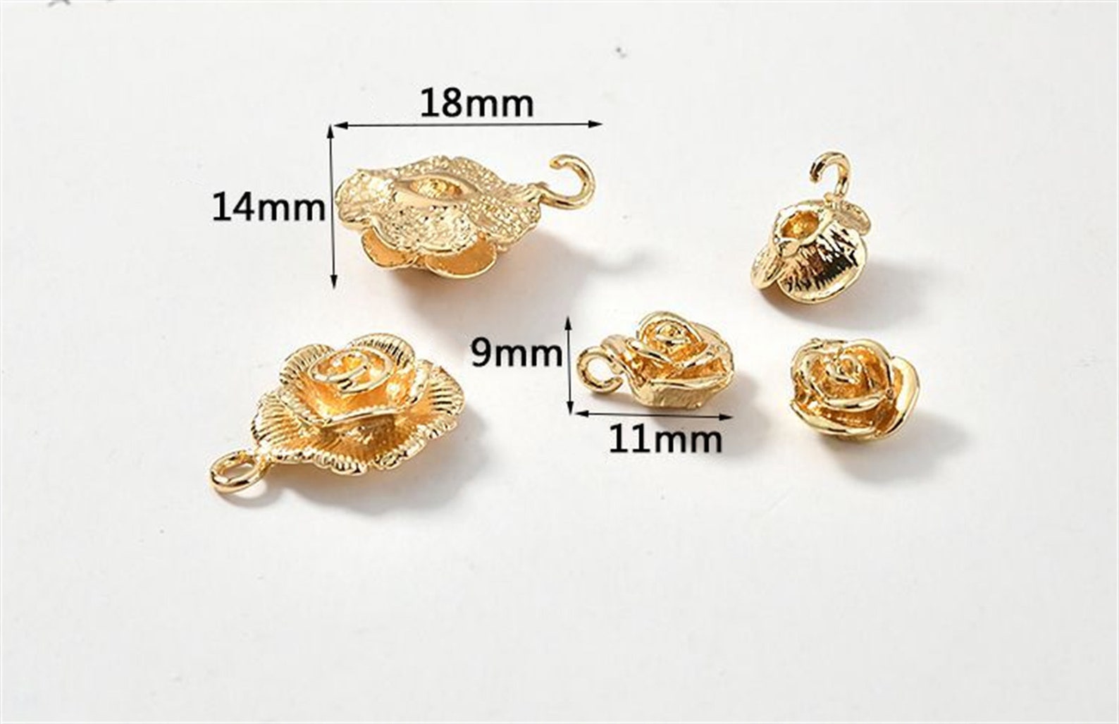 18K Gold Plated Rose Charm Pendant, Bloom Bracelet, Flower Necklace ...