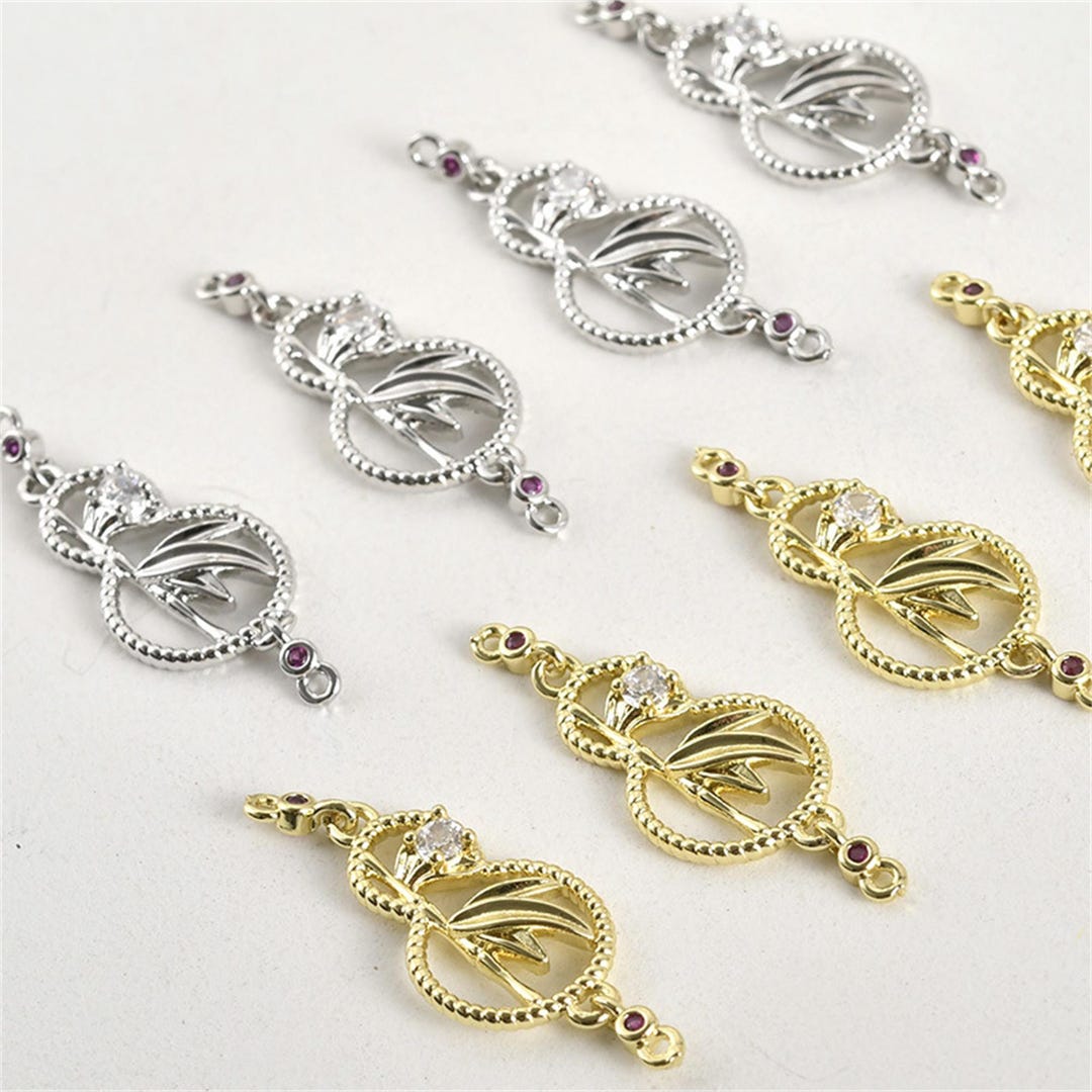 14K Gold Plated Bamboo Gourd Connector Charm, Gourd Connector ...