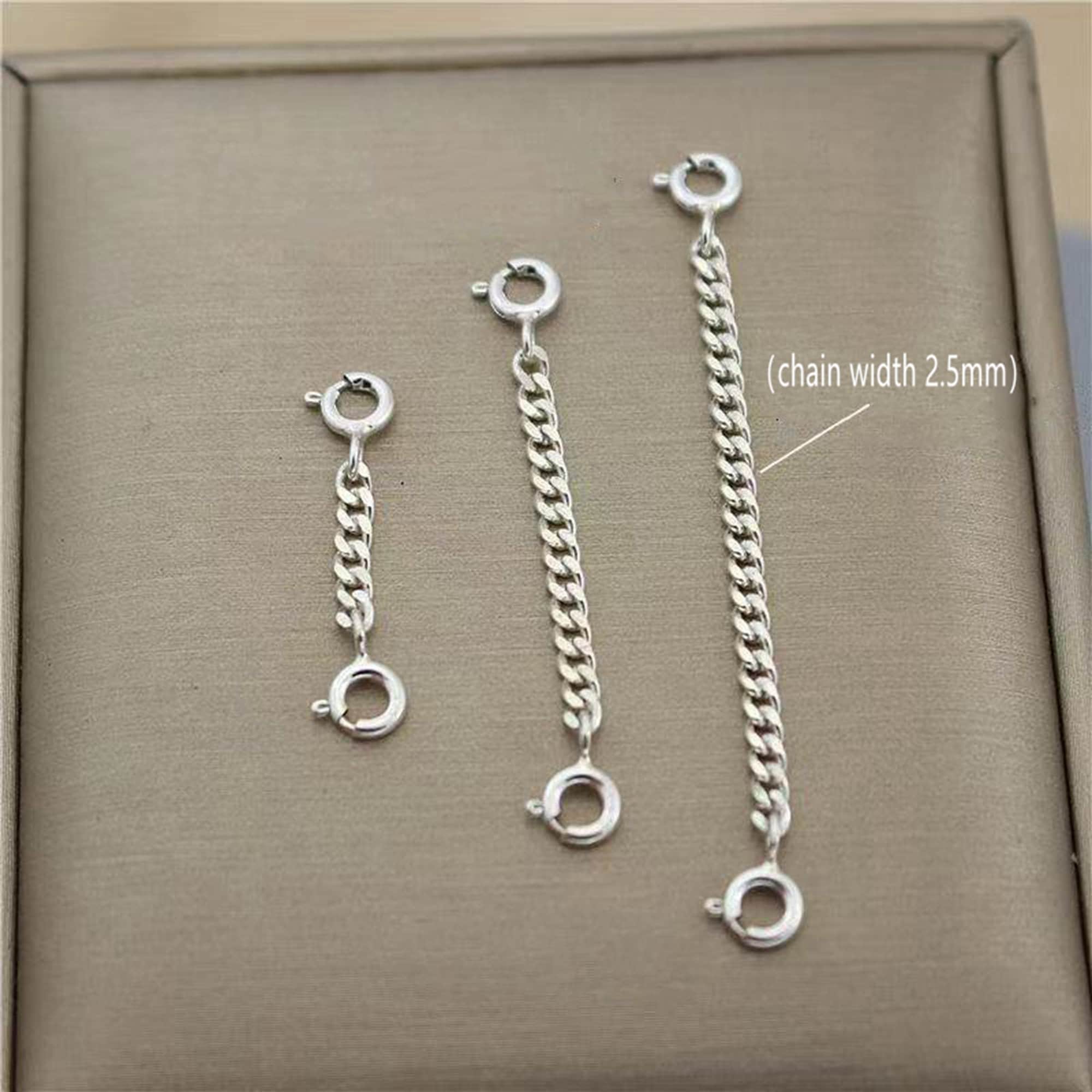 Sterling Silver Curb Chain Extensions With Spring Clasp, 925 Silver ...