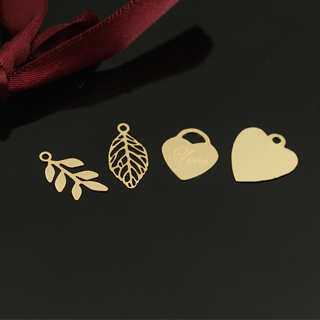 14K Gold Filled Love Heart Charms, Gold Filled Leaf Charm, Plain Heart ...