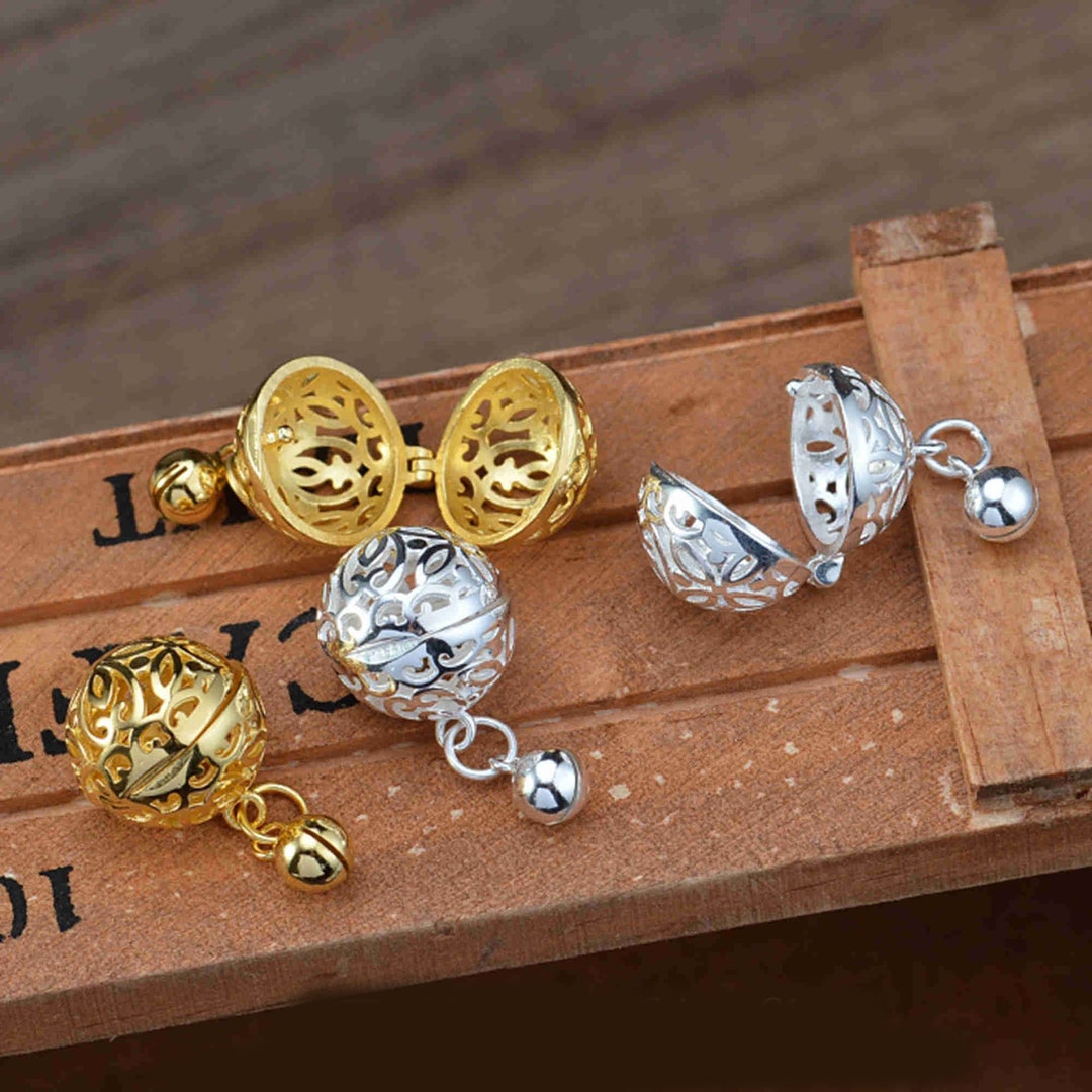 Sterling Silver Ball Locket Charm With Bell, S925 Silver Locket Charm ...