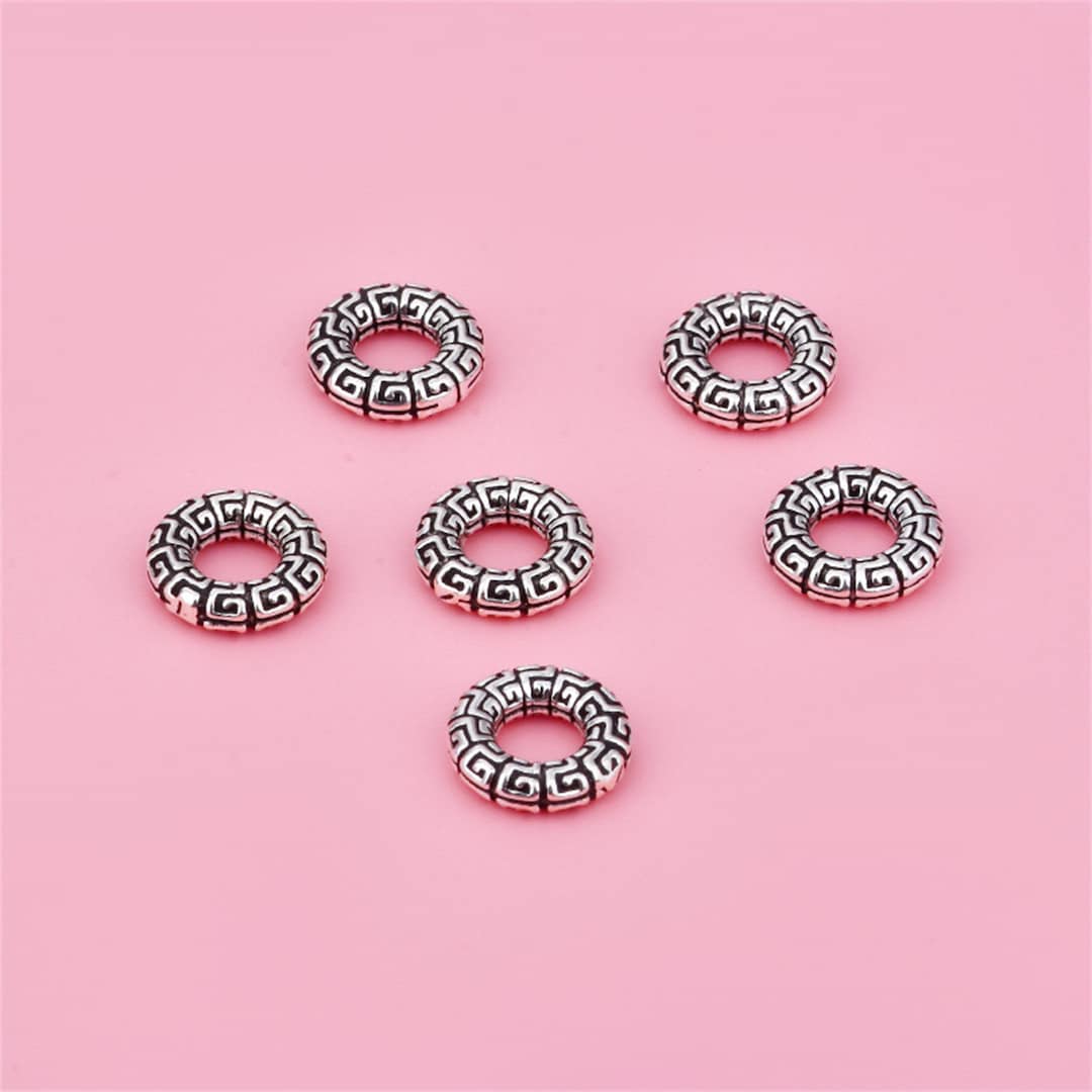 Sterling Silver Greek Key Ring Beads, Meander Bead, Greek Pattern Bead ...