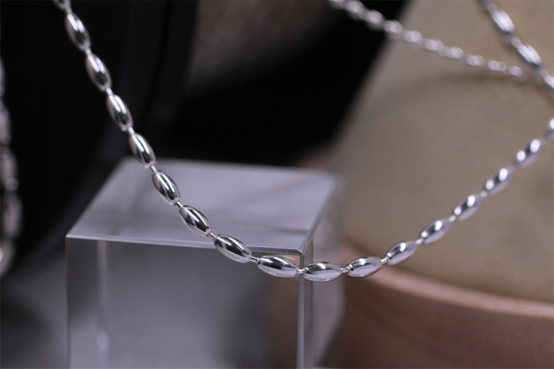Sterling Silver Olive Bead Chain, S925 Silver Oval Bead Chain for ...