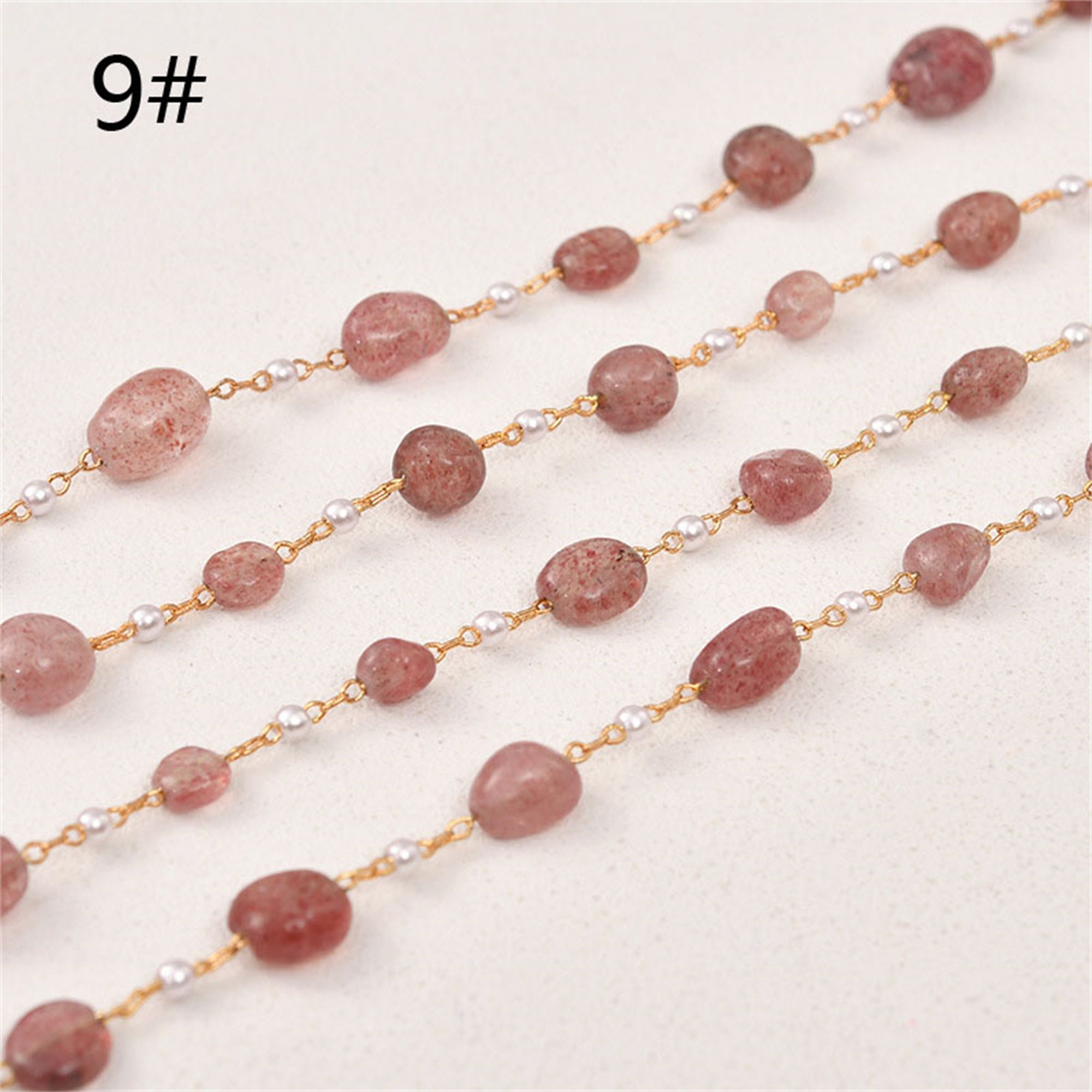 Natural Gemstone Bead Chains, Gold Tone Pearl Cable Chains, Unfinished ...