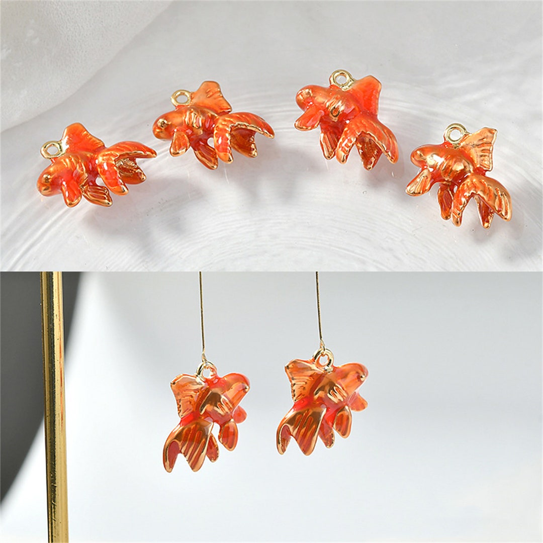 18K Gold Plated Red Enamel Goldfish Charm Pendant, Fish Bracelet ...
