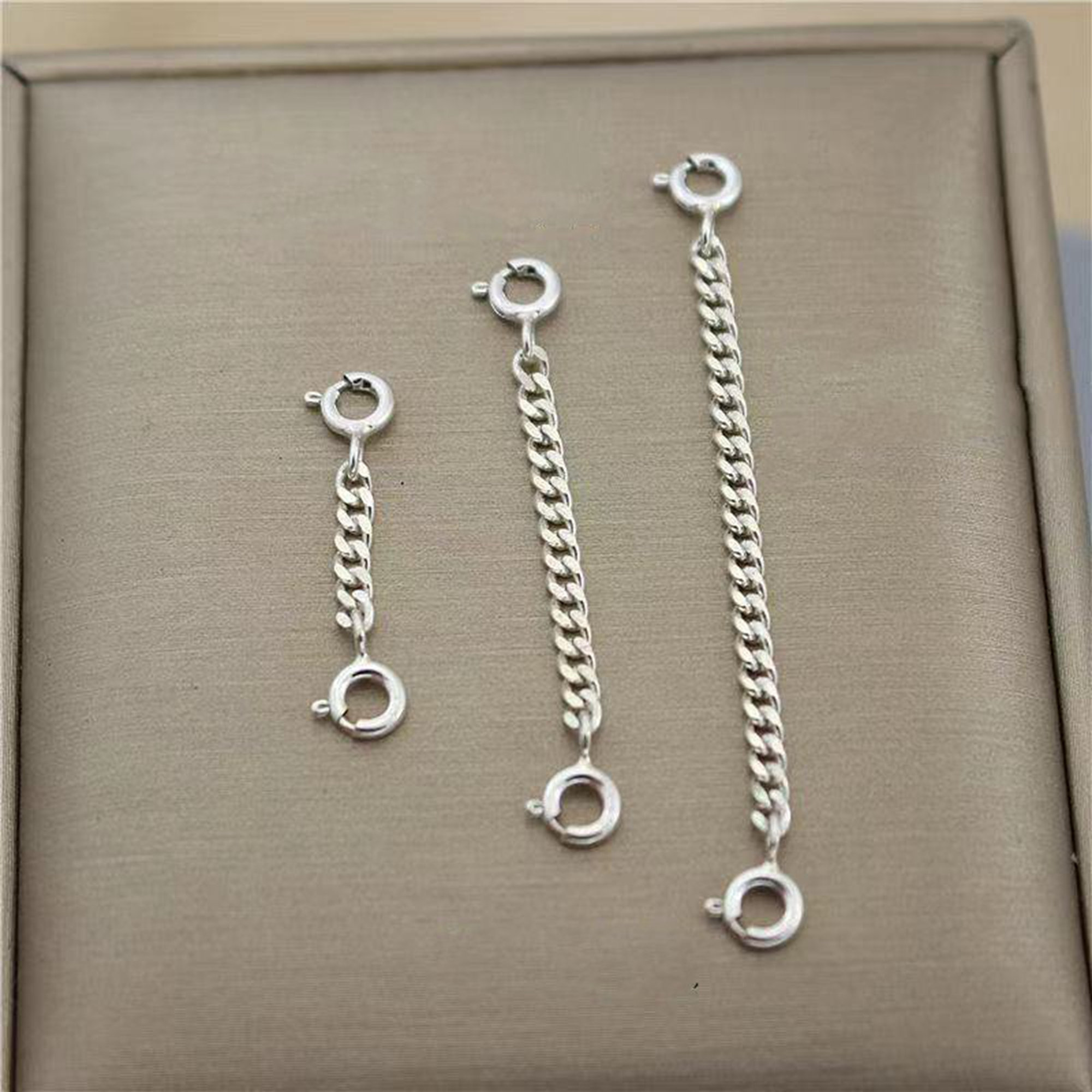 Sterling Silver Curb Chain Extensions With Spring Clasp, 925 Silver ...