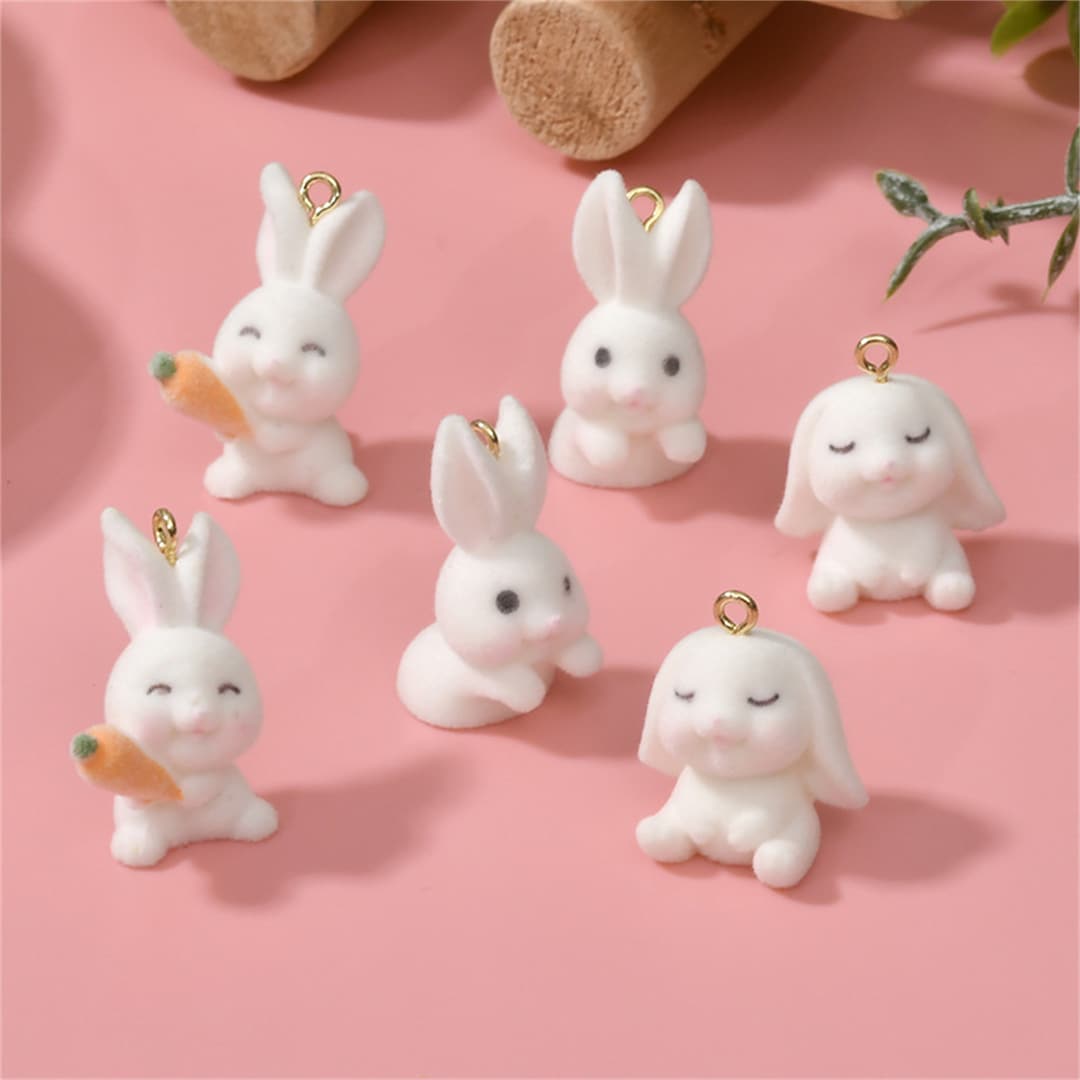Resin White Rabbit Charm Pendant, Cartoon Rabbit Bracelet, Fluffy ...