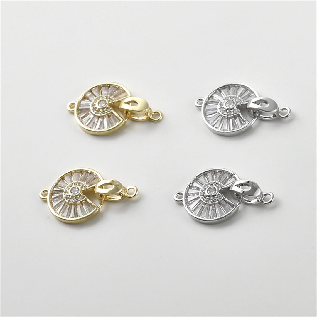 14K Gold Plated CZ Round Clasp, Oval Push Clasp With Round Connector ...