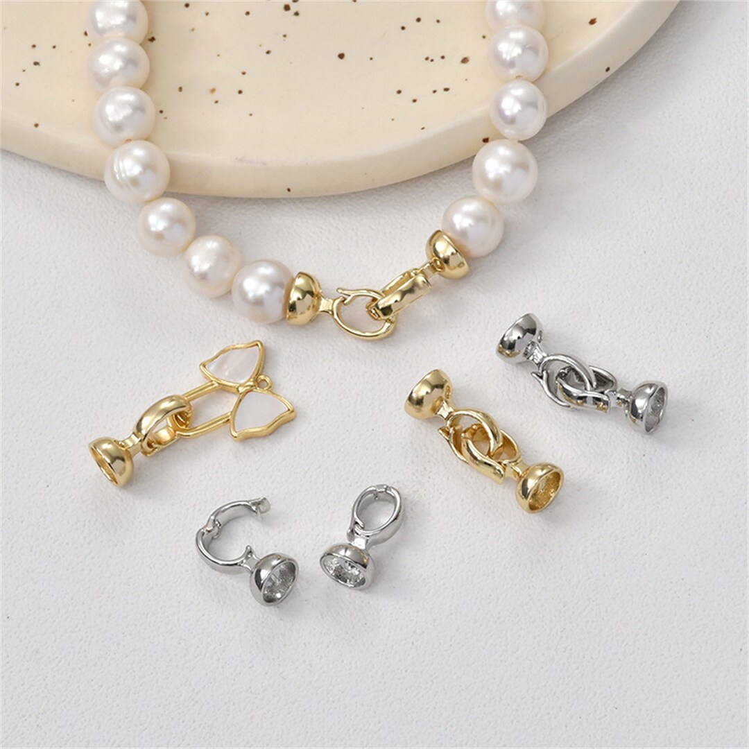 14K Gold Plated Cord End Caps, Leather Cord End Cap W/ Push Gate Clasp ...