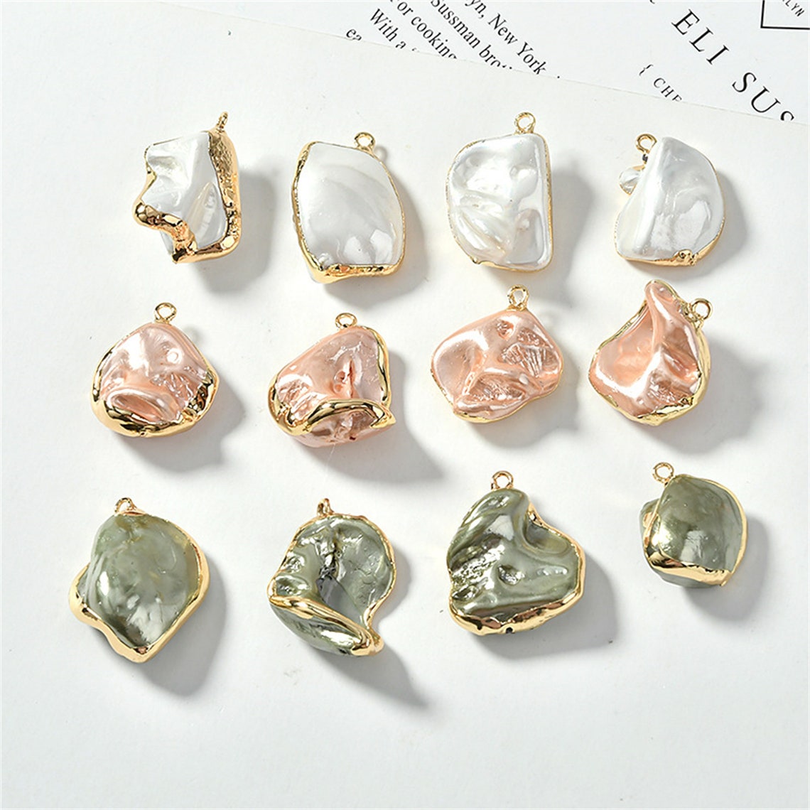 Gold Plated Irregular Pearl Charm Pendant, Colorful Pearl Bracelet ...