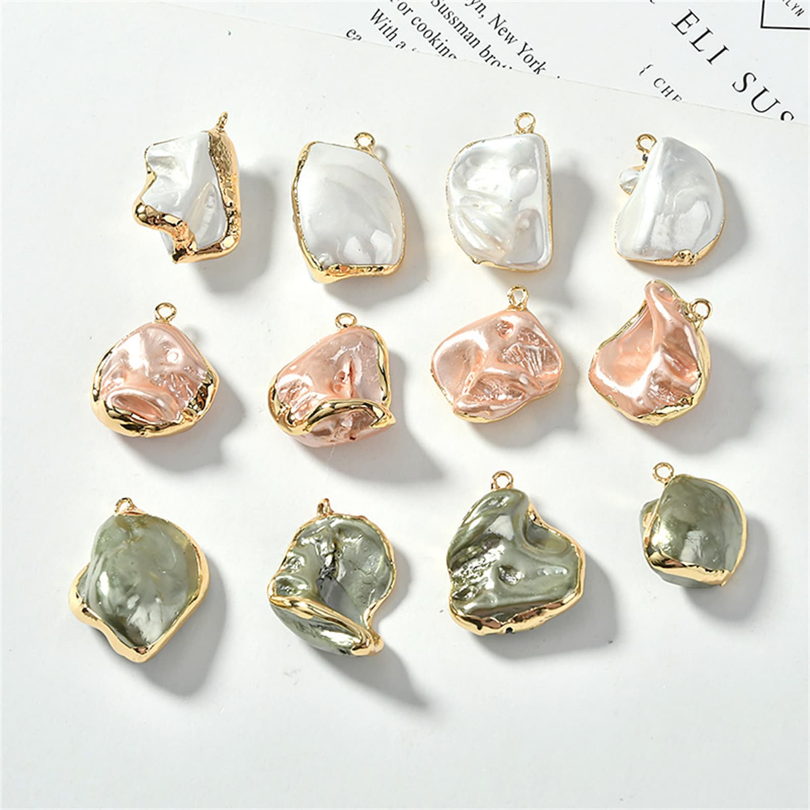 Gold Plated Irregular Pearl Charm Pendant, Colorful Pearl Bracelet ...