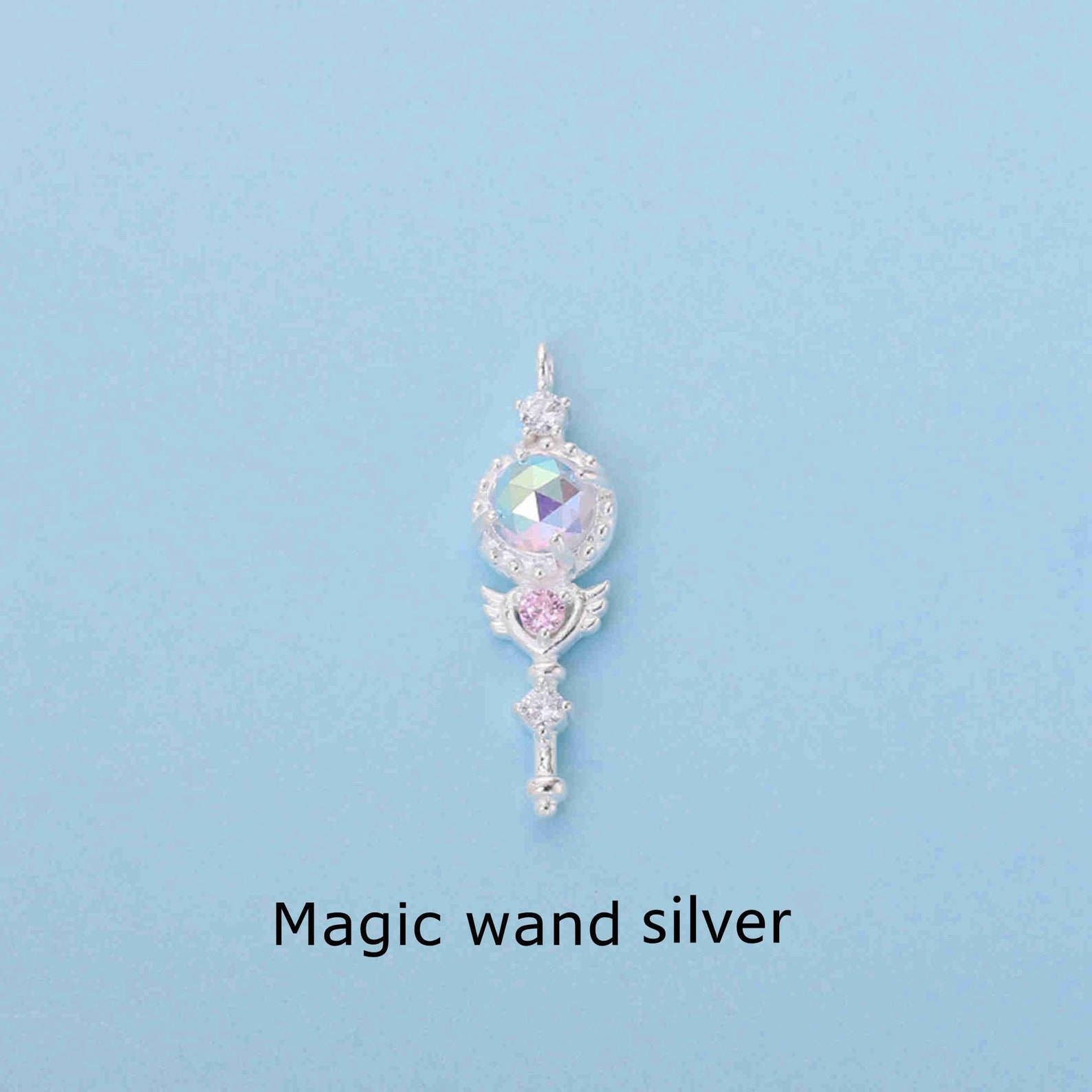 Sterling Silver Magic Wand Charm Zircon Jewelr Heart Wing - Etsy